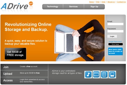ADrive: 50 Gb de almacenamiento online gratuito - Nestavista